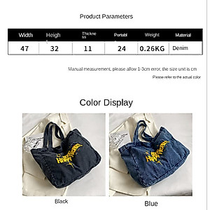 Retro Y2K Denim Shoulder Bag, Hobo Crossbody School Bag, Aesthetic Handbag Fairy Grunge Tote Bag (black)