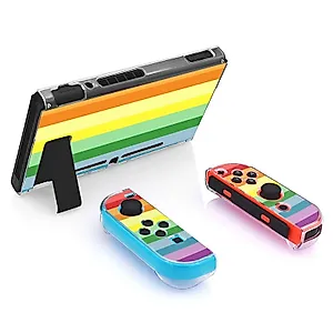 Gay Pride LGBT Rainbow Printed Protective Case Cover Compatible with Switch Game Console Controller with Holder Stand