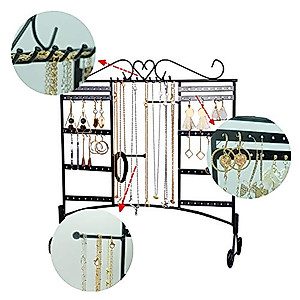 ComCreate Jewelry Organizer Stand with Removable Foot Large Capacity Jewelry Stand with 80 Holes/10 Hooks and 2 Crossbars