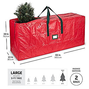 Zober 2-Pack Artificial Extra Large Christmas Tree Storage Bag - Fits Up to 9-Foot Holiday Xmas Disassembled Trees with Durable Reinforced Handles & Dual Zipper - Waterproof Material Protects from Dust, Moisture & Insects (Red)