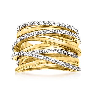 Ross-Simons 0.25 ct. t.w. Diamond Highway Ring in 18kt Gold Over Sterling. Size 7