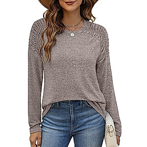Womens Tops Dressy Casual Long Sleeve Shirts for Women Trendy Fall Beige Tops L