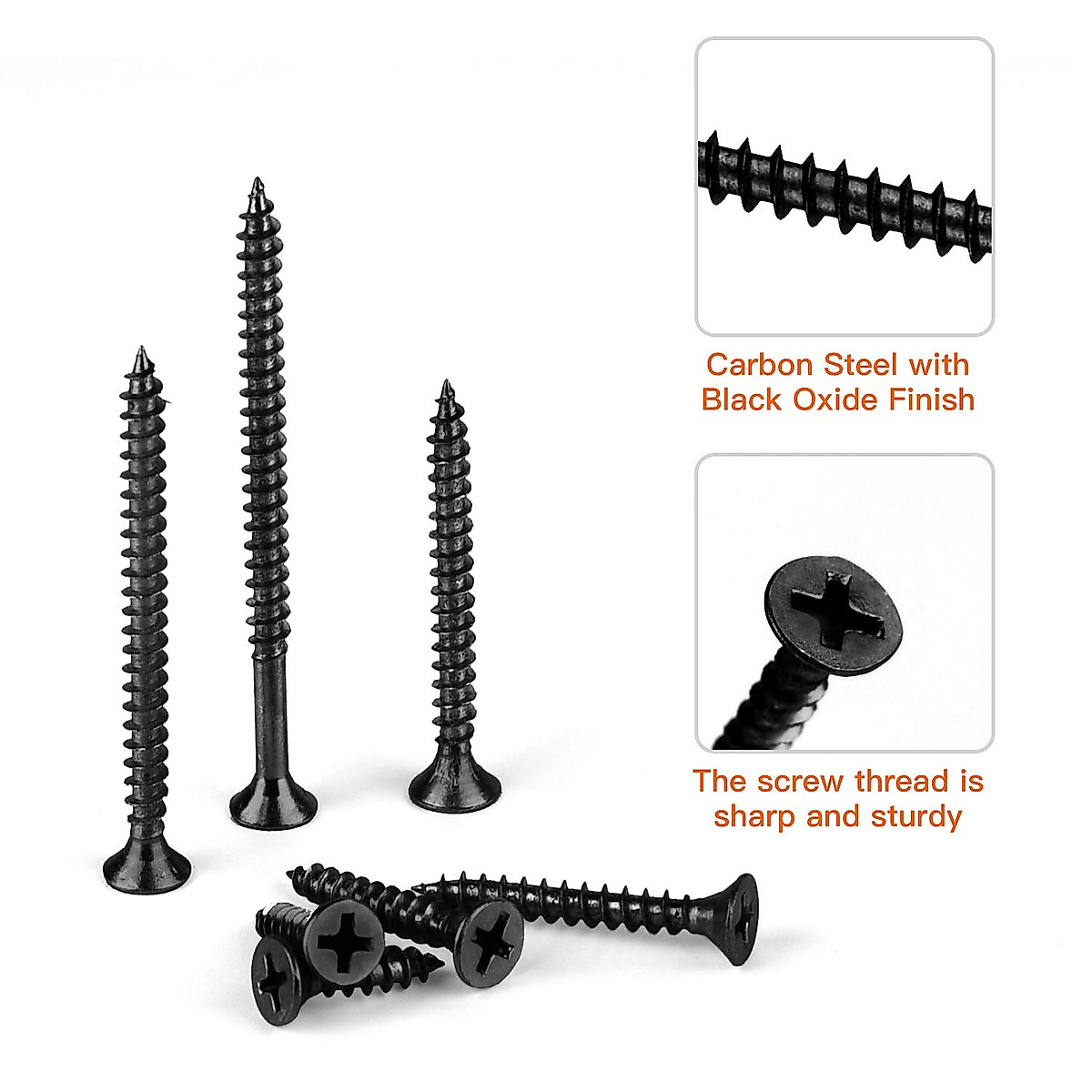 MIAHART 180 Pcs #7 Drywall Screw Assortment Coarse Thread harp Point Self Tapping Screws 7 Sizes Wood Screws for Drywall Sheetrock Wood Furniture and Cabinet (Black)