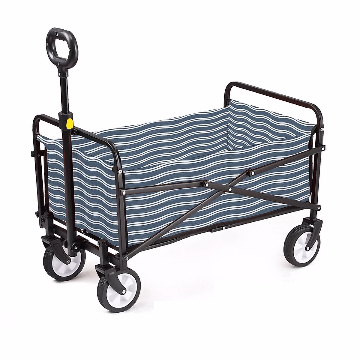 Outdoor Collapsible Wagon Seamless White Waves a Dark Blue Textured for Hoop Surface Packaging Camping Shopping Garden Cart Heavy Duty Wagon Adjustable Portable Utility Folding Wagon with Wheels