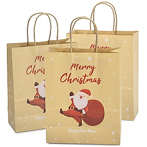 Ronvir 50Pcs Christmas Paper Bags, 7.2 x 3.2 x 8.8 inch Gift Bags Medium, Christmas Treat Bags, Xmas Goodie Bags With Handles Bulk For Christmas, Party