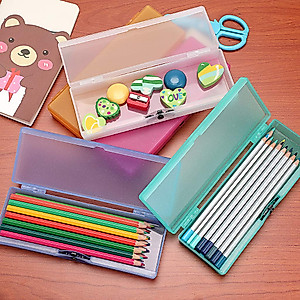 BTSKY 5 Pack Colorful Plastic Pencil Box Sketch Pencil Case Plastic Stationery Case with Snap Closure for Pencils, Pens, Drill Bits, Office Supplies