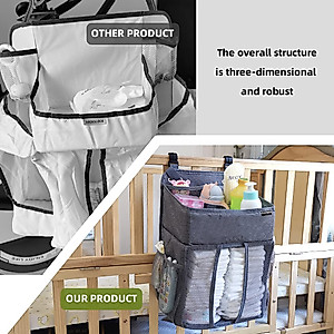 Clearworld Hanging Diaper Caddy Organizer,Diaper Stacker and Crib Organizer,Upgrade Thicken Nursery Organizer for Changing Table, Crib, Wall & Bassinet, Baby Essentials Storage (Gray)