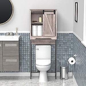 Landia Home Over The Toilet Storage Cabinet, Bathroom Organizer, Freestanding Cabinet with 2-Tiers Organizer Rack, Bathroom Shelf, Farmhouse Bathroom Cabinet with Sliding Barn Door, Grey