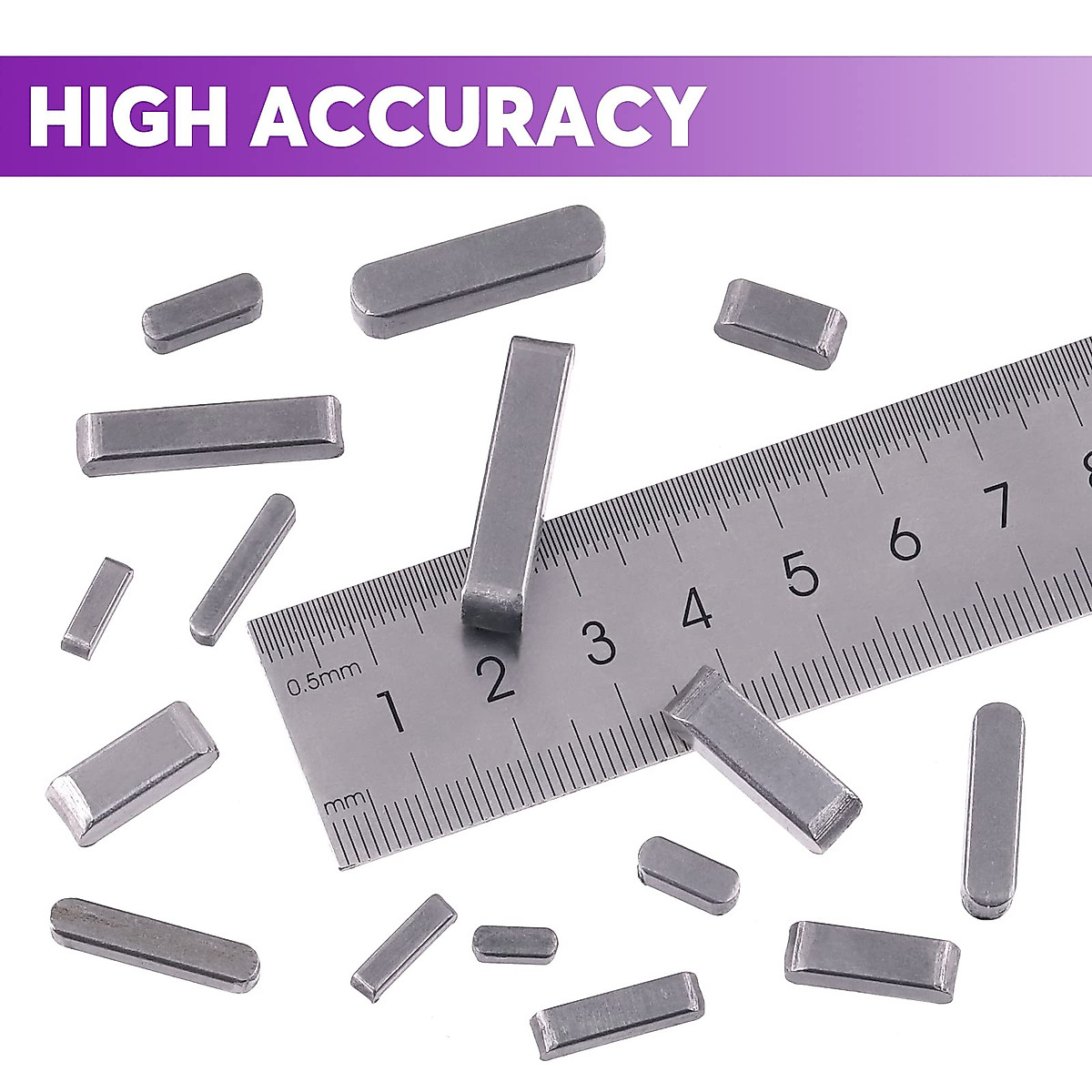 Swpeet 140Pcs 16 Sizes Carbon Steel 3mm 4mm 5mm 6mm Round Ended Feather Key Parallel Drive Shaft Keys Set Key Stock Assortment for Fasteners Mechanical Industry