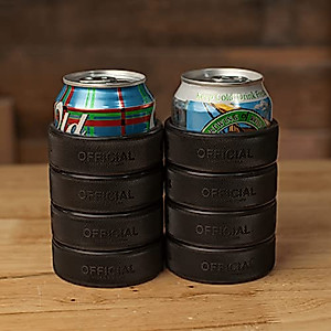 Beer Can Cooler made from 4 Real Ice Hockey Pucks, 12oz Beer Cooler for Hockey Gifts, Black Can Coolers for Hockey Dad Gifts, Insulated Beer Can Holder (1)