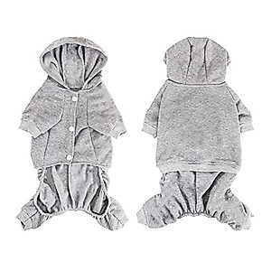 3 Pack Dog Hoodie, Pet Jumpsuit Fleece Sweatshirt with Buttons, Dog Clothes, Dog Cold Weather Coats, Winter Warm Cotton Puppy Hoodie 4 Legs Dog Clothes for Small Medium Dogs Boy Girl Black Grey Pink