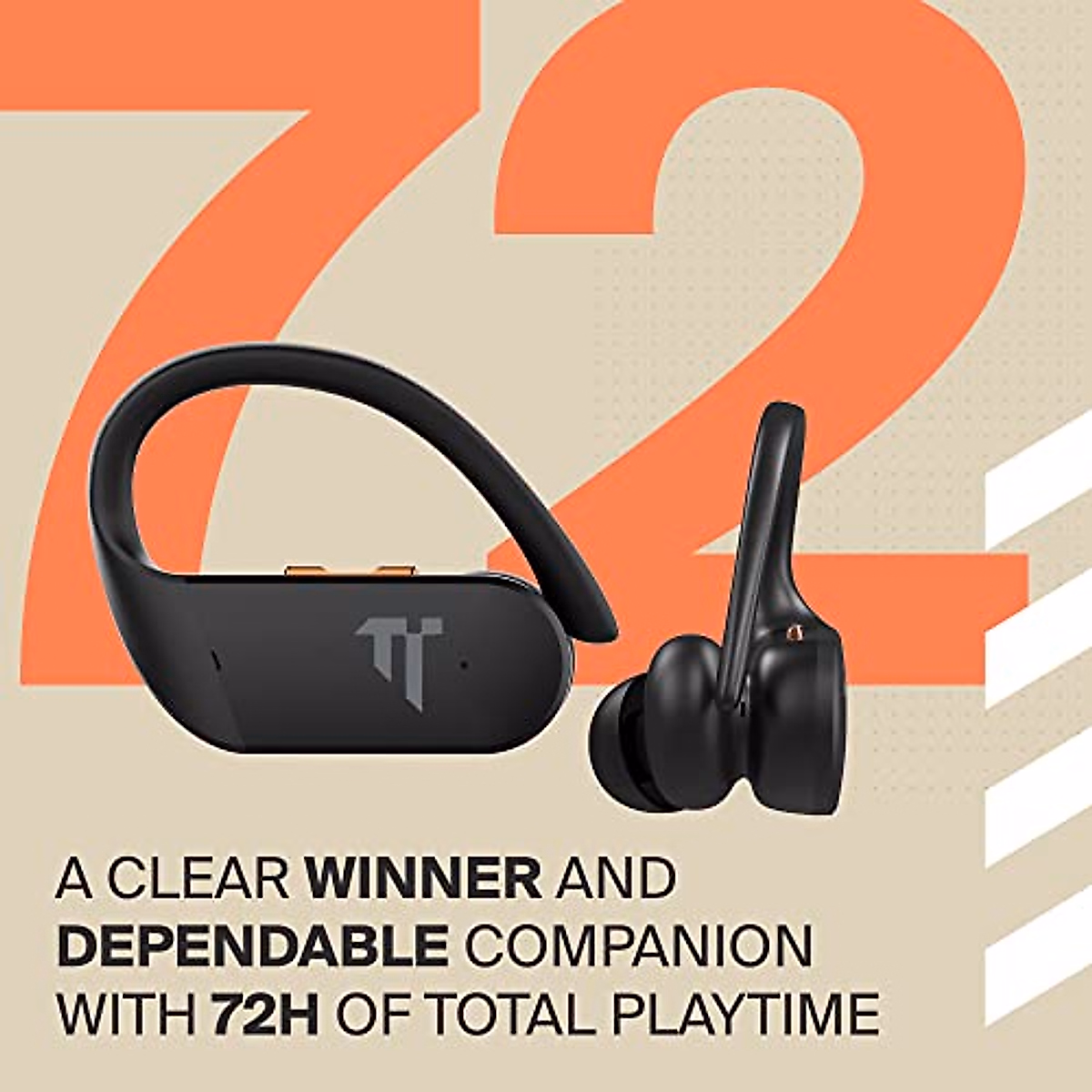 Dóttir True Wireless Sport Earbuds Active Noise Cancelling Headphones, in Ear Detection, 72H Playtime, Secure Fit Earhook, Earphones for Running, Gym, IPX7 Waterproof, Bluetooth 5.2, Ash Gray