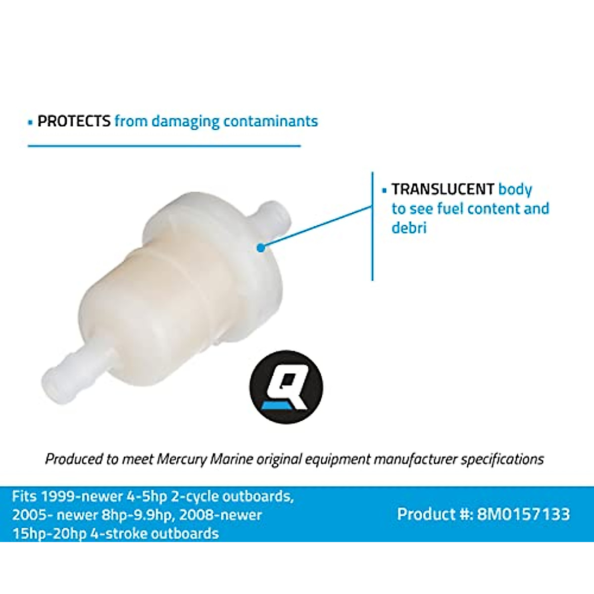 Quicksilver 16248 In-line Fuel Filter for Mercury and Mariner 2-Cycle and 4-Stroke Outboards