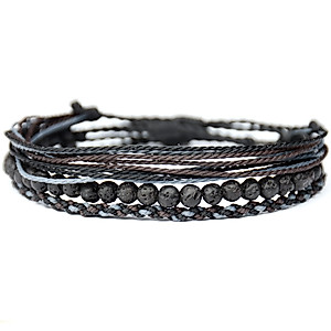 Handmade Natural Stone Beaded Healing Bracelet Gift for Men Adjustable Rope String Bracelet (Lava Rock, Adjustable)