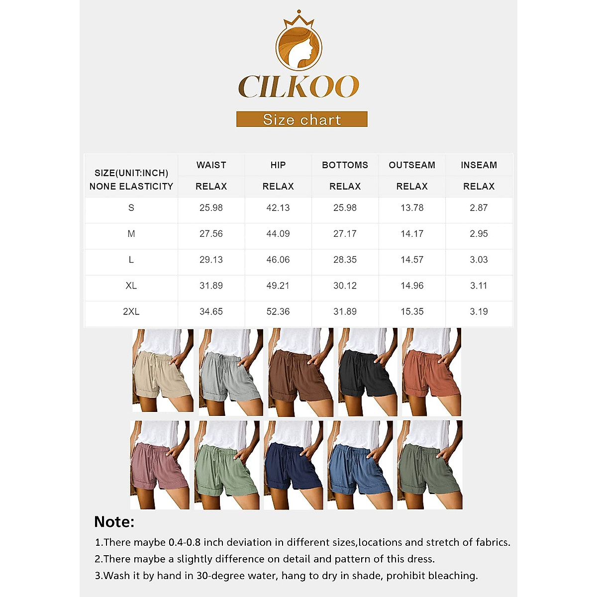 CILKOO Womens Casual Solid Drawstring Solid Elastic Waist Comfy Cotton Linen Shorts Beach Linen Shorts Pants Pockets Pink US8-10 Medium