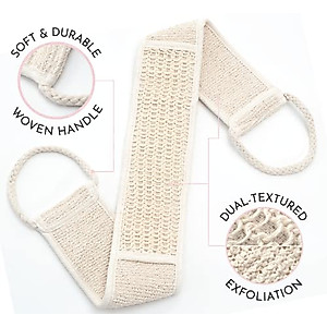 S&T INC. Dual Textured Exfoliating Back Scrubber for Shower, Body Exfoliator with Handles, Back Scratcher, 28 in x 3.5 in, Cream