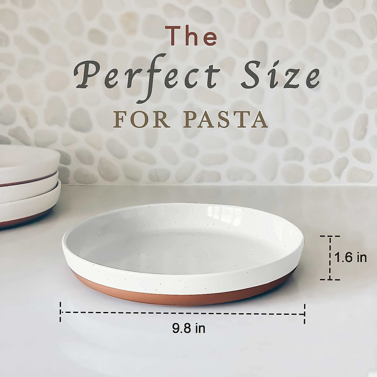 Mora Ceramic Flat Pasta Bowl Set of 4-35oz, Microwave Safe Plate with High Edge - Modern Porcelain Dinnerware for Kitchen and Eating, Large Wide Bowls/Plates for Serving Dinner, Salad, etc- Vanilla