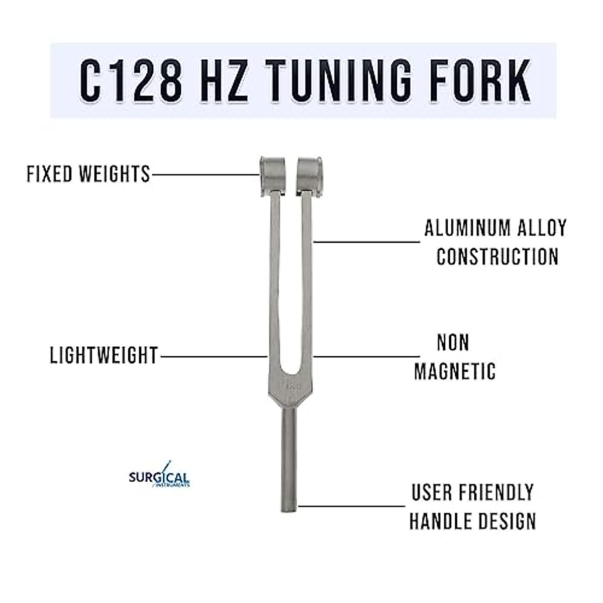 SURGICAL ONLINE Medical-Grade C128 Hz Tuning Fork - Fixed Weights, Non-Magnetic, Lightweight, Portable, Corrosion Resistant, Extra Long Handle