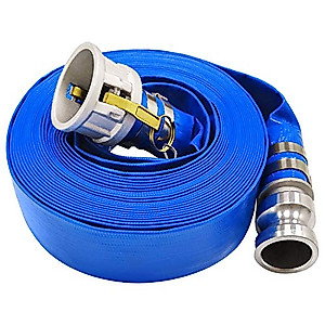 2" x 100' Blue PVC Backwash Hose for Swimming Pools, Heavy Duty Discharge Hose Reinforced Pool Drain Hose with Aluminum Camlock C and E Fittings