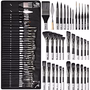 Nicpro 36pcs Paint Brush Set, Professional Paintbrushes with Palette Knife and Cloth Roll, Suitable for Artists and Beginners for Acrylic Painting, Oil, Watercolor, Gouache