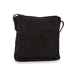 Rising Phoenix Industries Cute Black Crochet Crossbody Bag with Zipper and Flap Closure, Boho Style Handbag Purse with Faux Leather Strap