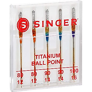 SINGER 04809 Titanium Universal Ball Point Machine Needles for Knit Fabric, Assorted Sizes, 5-Count