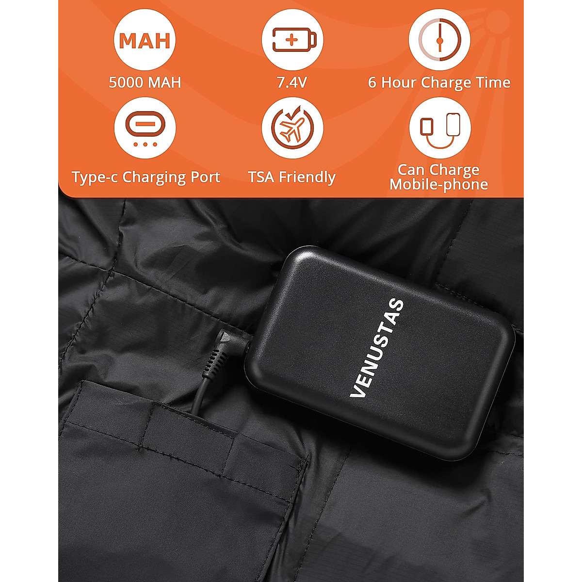 Venustas Men's 3-in-1 Heated Down Jacket, Electric Puffer Jacket with Battery, 90% Down Fill, Winter Snow Ski Heated Coat