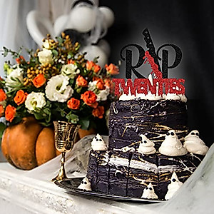 Black Glitter Rip Twenties Cake Topper, Funeral For My Youth/Talk Thirty to Me, Funny 30th Birthday Party Decorations for Women Men