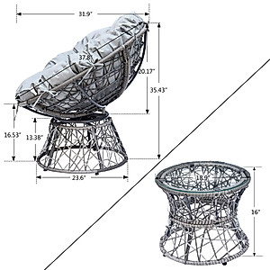 MCombo Patio Wicker Papasan Swivel Chair Sectional Set with Cushion and Frame Base Rattan Comfy Outdoor Loveseat Gray Outdoor Indoor,Dorm,Living Room for 2 Person 6081-PC03-EY