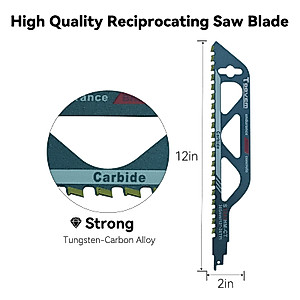 TOOVEM 2PCS Reciprocating Saw Blades,20 TPI Teeth Tipped Cutting Recip Saw Blade, Demolition Masonry Hard Alloy Saw Blades with High Strength for Cutting Wood,Hollow Cement Brick,Porous (12"12"/305mm)