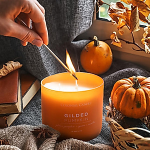 Colonial Candle Gilded Pumpkin Scented Jar Candle, Pop of Color Collection, 3 Wick, Orange, 14.5 oz - Up to 60 Hours Burn