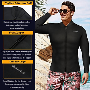 CtriLady Men's Best Neoprene Wetsuit Jacket Front Zipper Long Sleeves Workout Tank Top for Swimming Snorkeling Surfing (Black, 3XL)