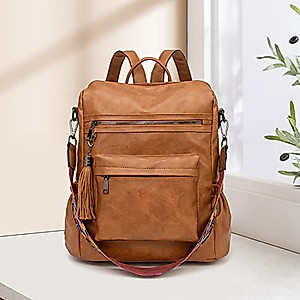 CHERUTY Backpack Purse for Women, Fashion PU Leather Backpack, Designer Backpack Shoulder Bag with Multifunctional Pockets(Tan)