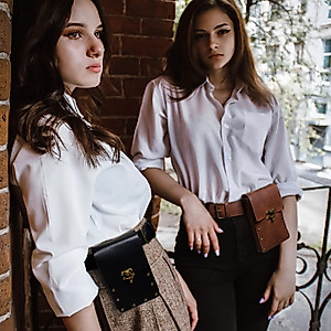 SUMGOGO Retro Belt Pouch Waist Bag Womens Fanny Pack Cellphone Holder Steampunk Medieval Renaissance Purse Costume Accessory (Black)