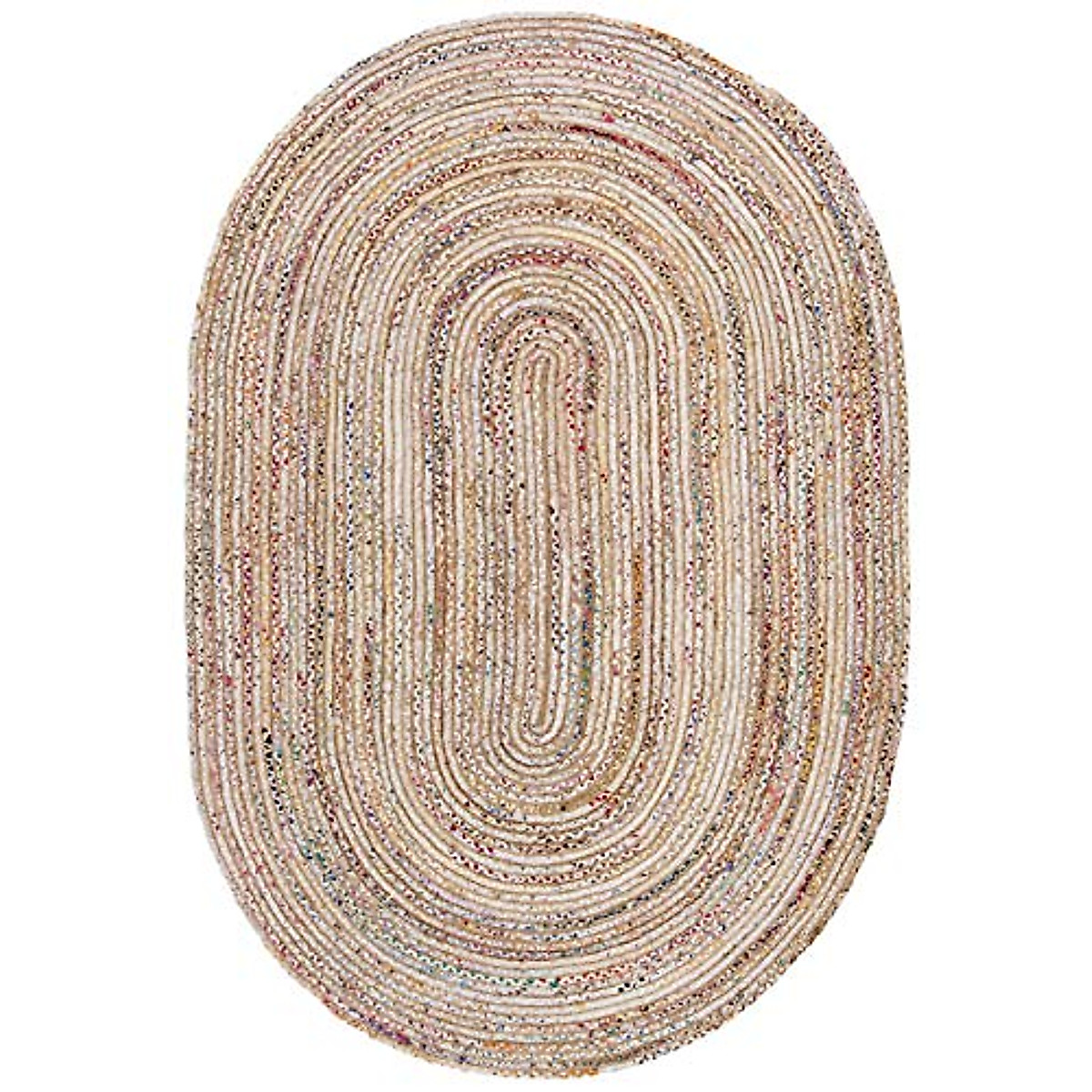 SAFAVIEH Cape Cod Collection Area Rug - 4' x 6' Oval, Beige & Multi, Handmade Boho Braided Jute & Cotton, Ideal for High Traffic Areas in Living Room, Bedroom (CAP202B)