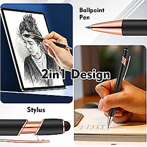 12 PCS 2 in 1 Stylus Ballpoint Pen with Stylus Tip, 1.0 mm Black Ink Metal Pen Stylus Pen for Touch Screens,12 Pens and 12 Refills (Rose Gold & Black)