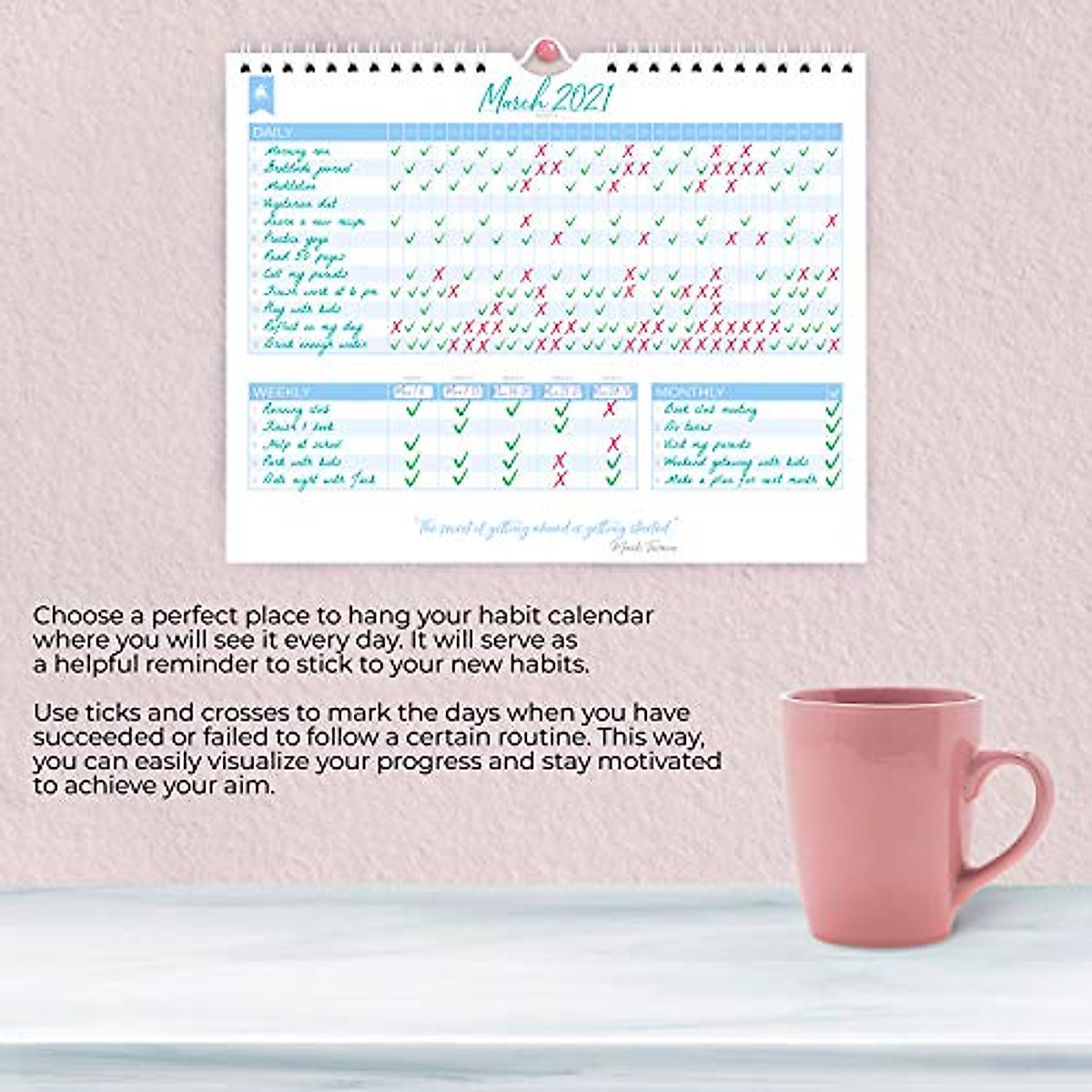 Clever Fox Habit Tracker Calendar – Inspirational Goal Tracker and Habit Calendar for Atomic Habits – Colorful Habit & Goal Planner Journal to Boost Productivity – 24 Months, 10″ x 8″ (Turquoise)