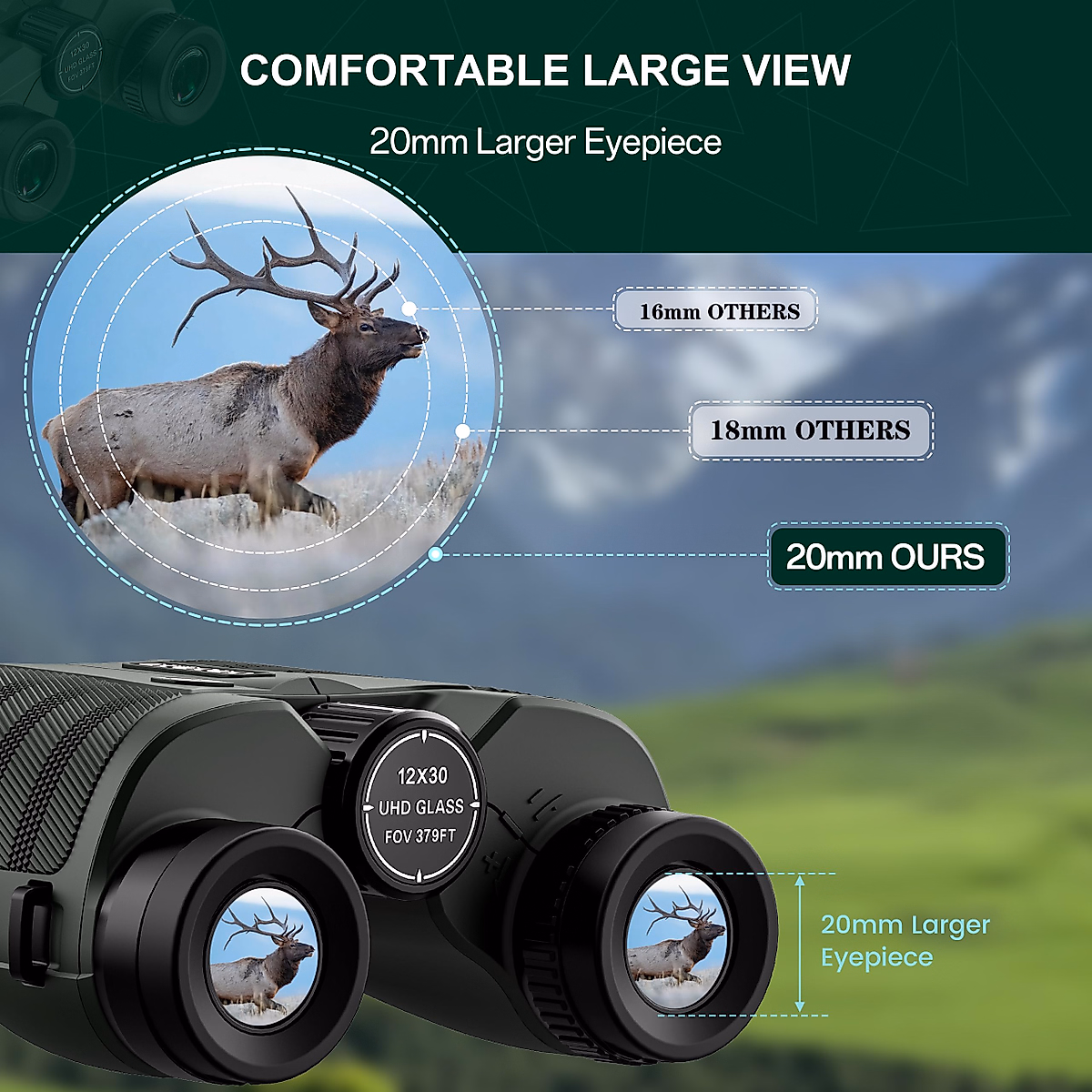 12x30 Compact HD Binoculars for Adults and Kids High Powered - Large View Binoculars with Clear Low Light Vision - Super Bright Lightweight & Waterproof Binocular for Bird Watching Travel Hunting