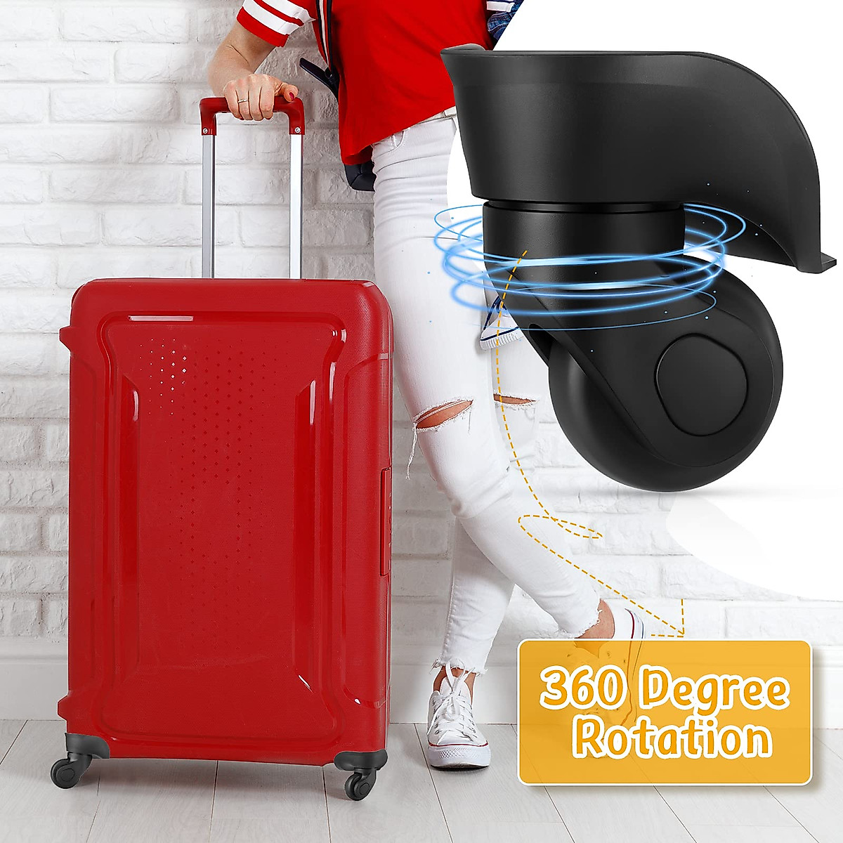 Silkfly 4 Pcs Luggage Wheels Replacement Travel Suitcase Caster Wheels Mute Bearing Swivel Wheel with Screw Replacement Left and Right Wheels for Luggage