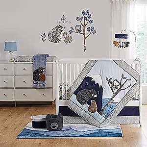 Levtex Baby - Rowan Crib Bed Set - Baby Nursery Set - Navy Grey White Blue Taupe - Bears and Mountains - 5 Piece Set Includes Quilt, Two Fitted Sheets, Wall Decal & Skirt/Dust Ruffle