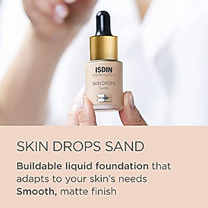 ISDIN Skin Drops, Face and Body Makeup Lightweight and High Coverage Foundation, Sand Shade for Fair to Light Skin Tone