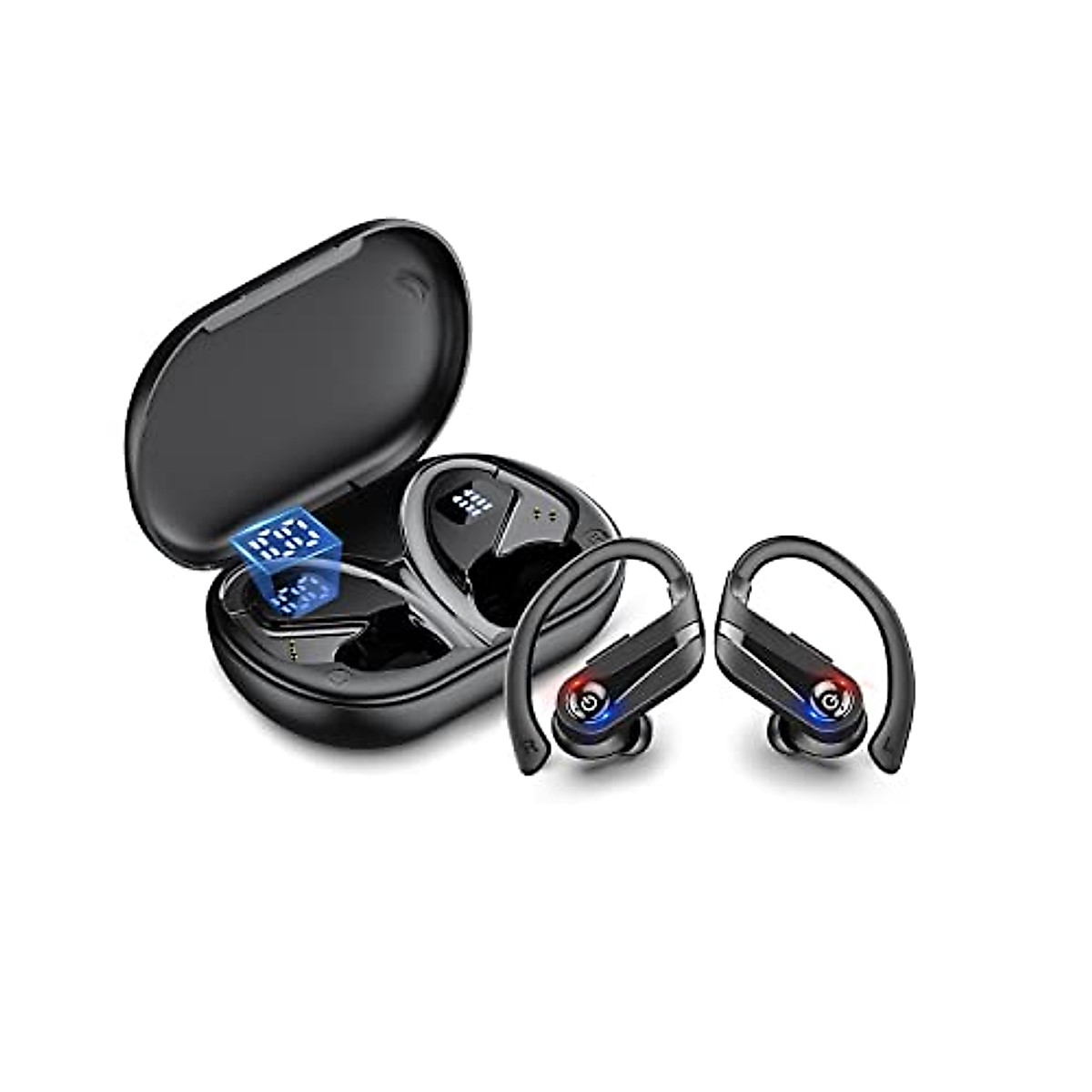 uoeos Wireless Earbuds Bluetooth, Sports Light-Weight Headphones with Earhooks,Built-in Mic,Active Noise Control,IPX7 Waterproof,Clear Calls,Low Latency,Surround Sound,54 Hrs with Charging Case