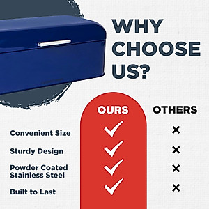 Culinary Couture Extra Large Blue Bread Box for Kitchen Countertop - Holds 2 Bread Loaves! - 16.5" x 9" x 6.5" - Stainless Steel Vintage Bread Boxes for Kitchen Counters