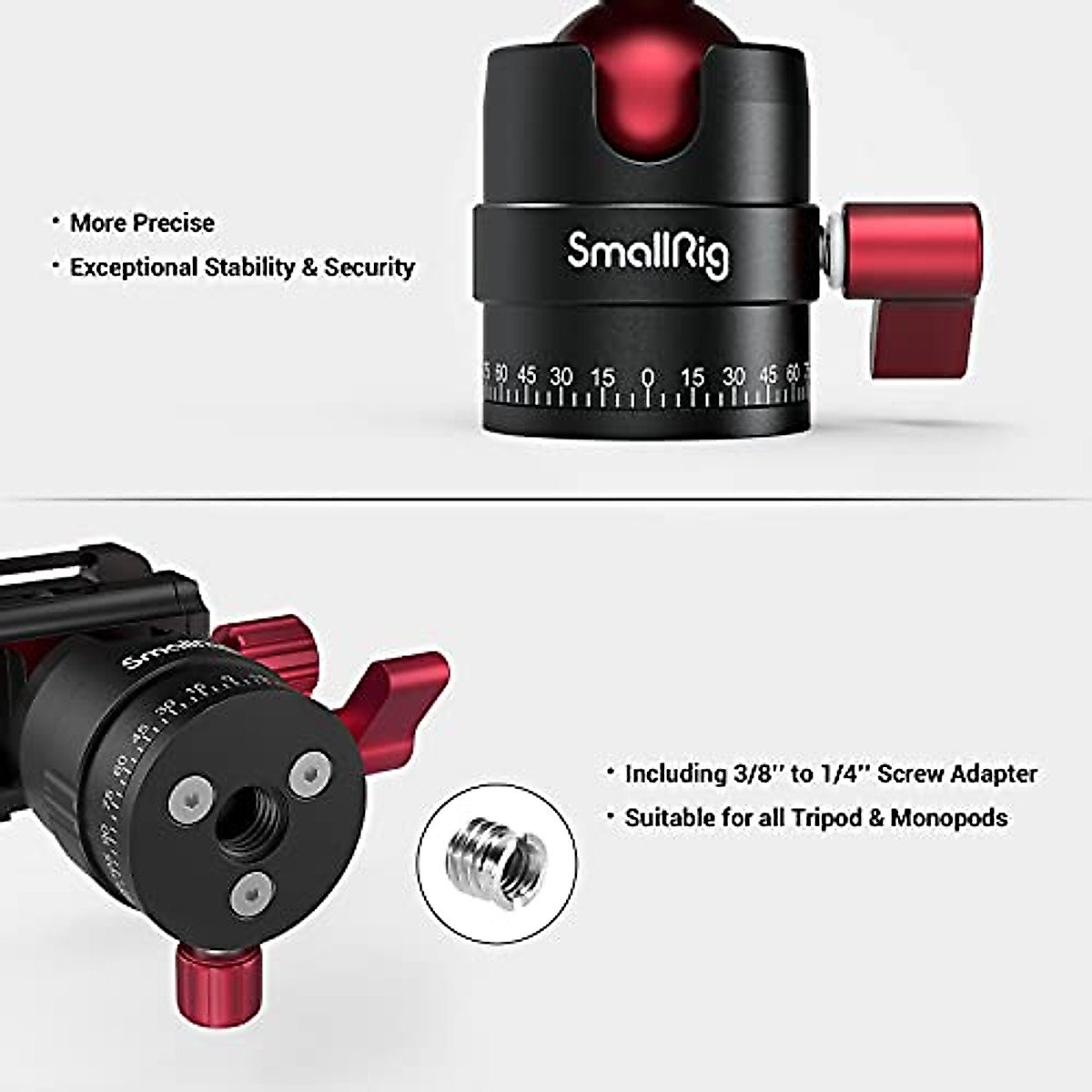 SmallRig Tripod Ball Head 360 Degree Rotating Panoramic Ballhead with 1/4 inch Quick Shoe Plate, Max Load up to 5 kg/ 11lb, for Tripod Monopod Slider DSLR Camera Camcorder - 3034
