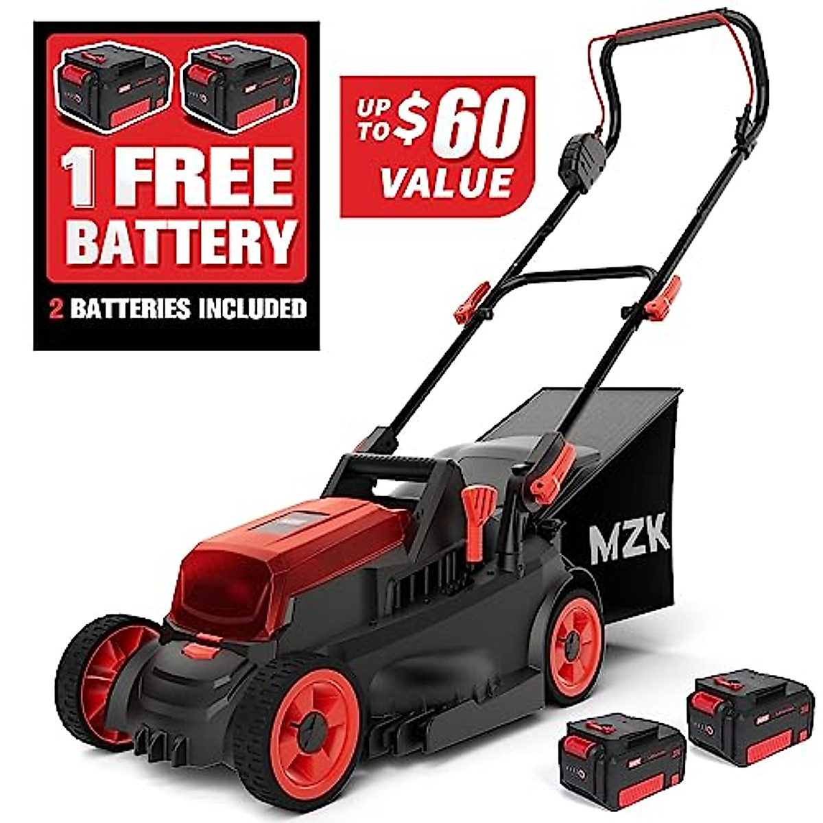 MZK 20V 13'' Brushless Cordless Push Lawn Mower, 4-Position Mowing Height Adjustment w/Removeable 7-Gallon Collection Bag(2 x 4Ah Batteries and Fast Charger Included)