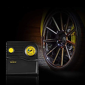 Car Tire Inflator Portable Air Compressor for Car Tires Windgallop 12v Analog Tire Pump Car Air Pump with Pressure Gauge Valve Adaptors for Bike Automobiles Basketball Pool Toys Balloon (Yellow)