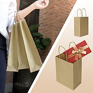 bagmad Sturdy 5.25x3.25x8 inch 100 Pack Small Paper Bags with Handles Bulk, Brown Kraft Bags, Gift Party Favors Grocery Retail Strong Shopping Craft Cub Sacks (Thicken, 100Pcs) (100)