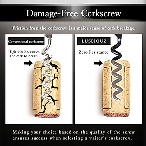 LUSCIOUZ Zero Resistance Corkscrew Silent Wine Bottle Opener Waiters Corkscrew Wine Key Made in Japan