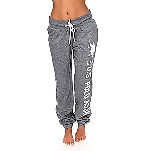 U.S. Polo Assn. Womens Sweatpants - Women Joggers Sweats with Logo Print - French Terry Poly-Cotton (Charcoal Heather with White Print, Medium)