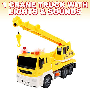ArtCreativity Light Up Crane Truck Toy, Kids’ Construction Toy with a Movable Crane, LEDs, and Sound Effects, Push and Go Construction Vehicle Toys for Kids, Crane Toys for Boys and Girls
